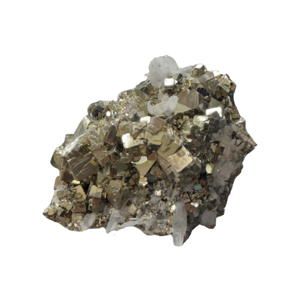 Pyrite & Quartz Cluster – Natural Mineral Specimen with Golden Pyrite ...